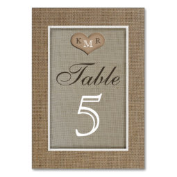 Rustic Burlap Wedding Table Numbers Cards | Zazzle