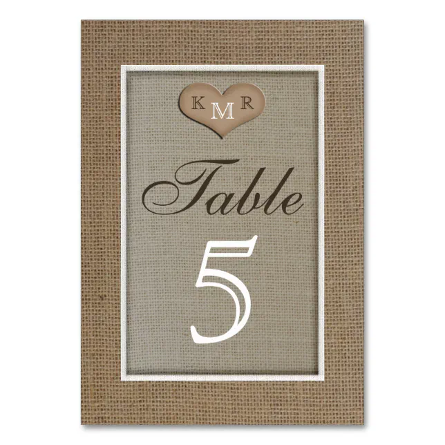 Rustic Burlap Wedding Table Numbers Cards | Zazzle