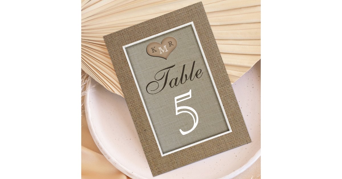 Rustic Burlap Wedding Table Numbers Cards | Zazzle