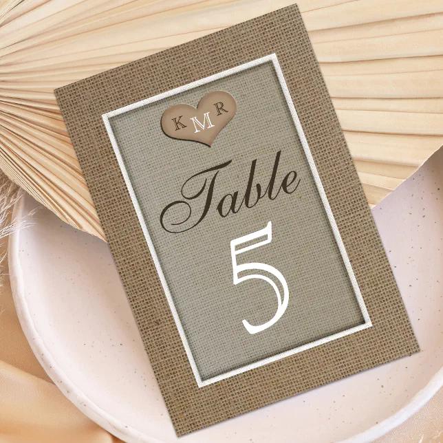 Rustic Burlap Wedding Table Numbers Cards | Zazzle