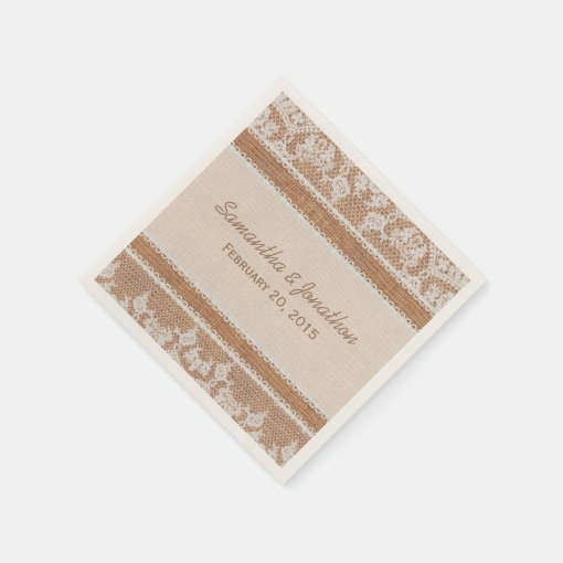 Rustic Burlap & White Lace Wedding Paper Napkins | Zazzle