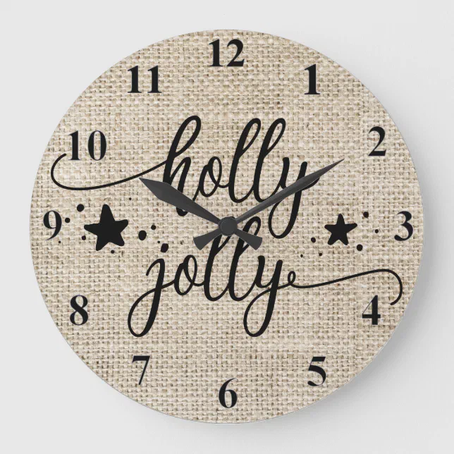 Rustic Burlap with Holly Jolly Clock | Zazzle