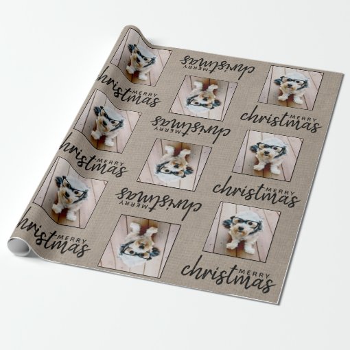 Rustic Burlap with one square photo Wrapping Paper | Zazzle