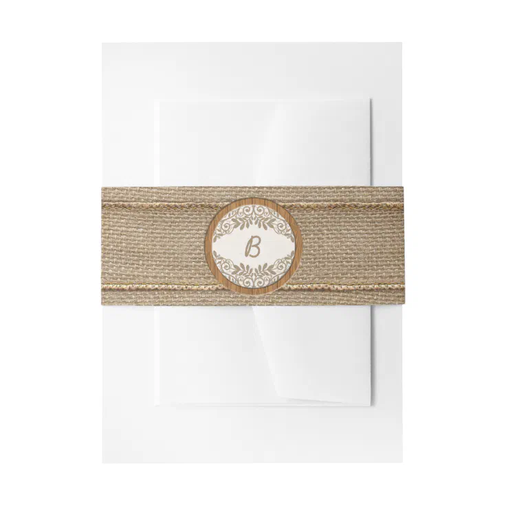 Rustic Burlap Wood Monogram Wedding Belly Band | Zazzle