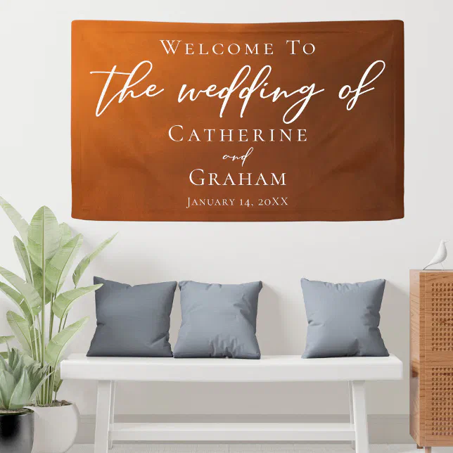 Rustic Burnt Orange Autumn Wedding Welcome Banner | Zazzle