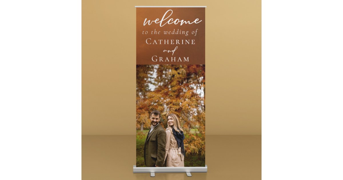 Rustic Burnt Orange Couple Photo Autumn Wedding Retractable Banner | Zazzle