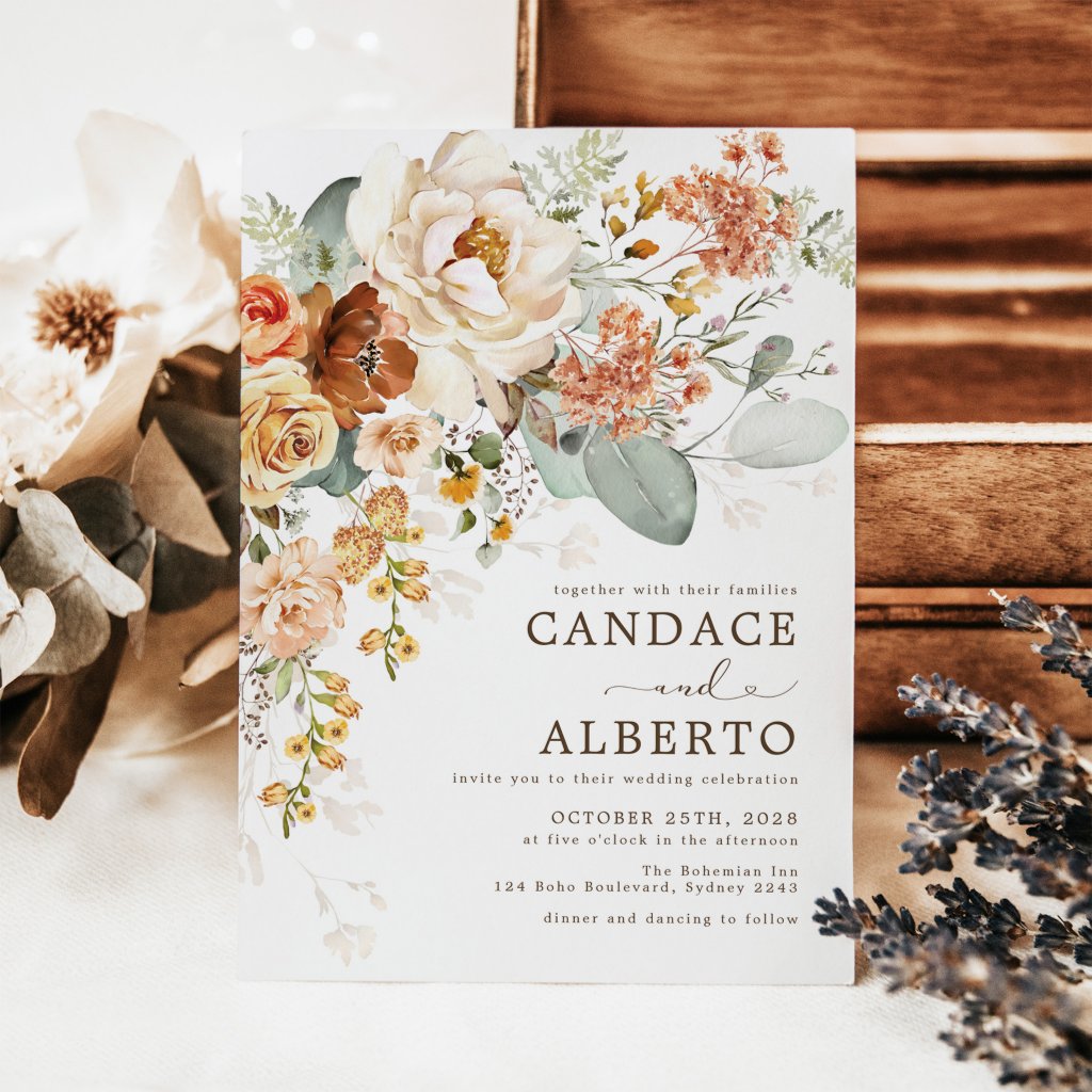 Rustic Fall Autumn Inspired Wedding Invitations | Fall Wedding Colors ...