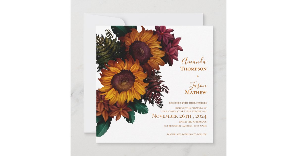 Rustic Burnt Orange Floral Wedding Invitation | Zazzle