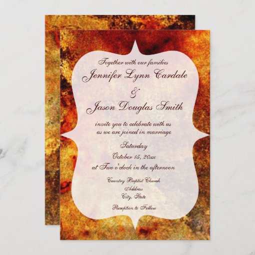 Rustic Burnt Orange Marbled Wedding Invitations | Zazzle