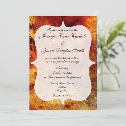 Rustic Burnt Orange Marbled Wedding Invitations | Zazzle