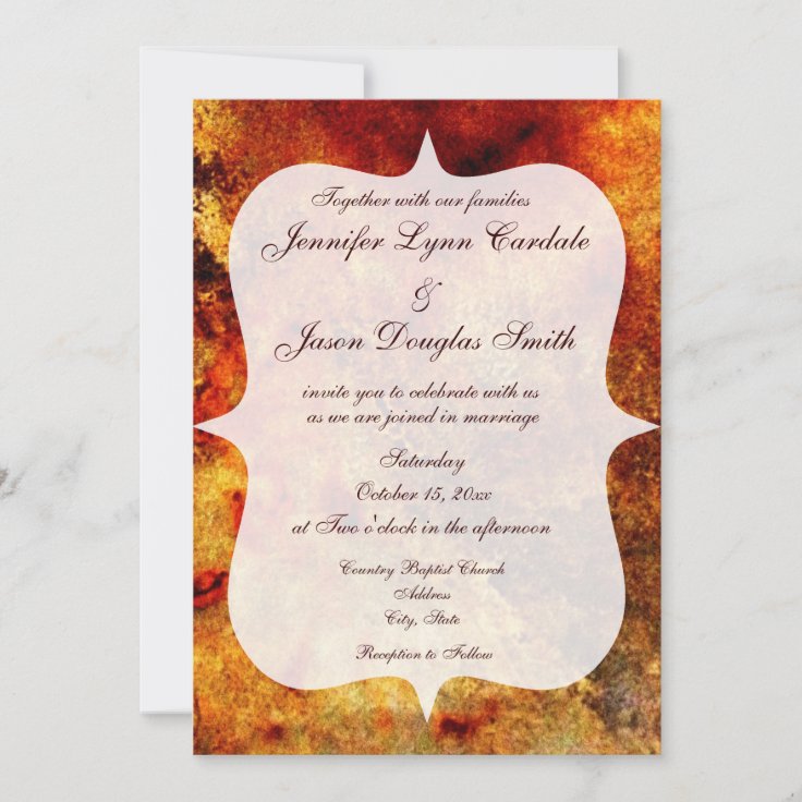 Rustic Burnt Orange Marbled Wedding Invitations | Zazzle