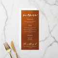Rustic Burnt Orange Script Autumn Wedding Dinner Menu | Zazzle