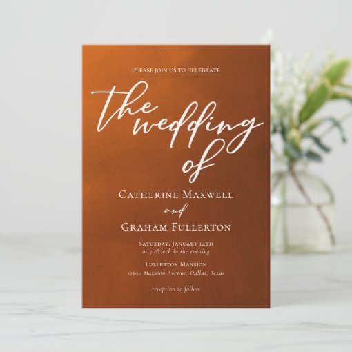 Rustic Burnt Orange Typography Autumn Wedding Invitation | Zazzle