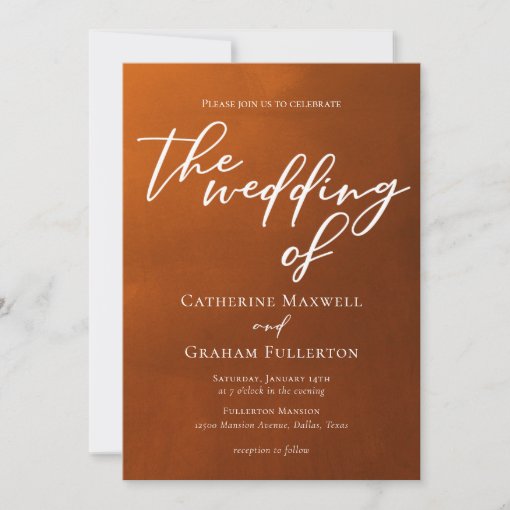 Rustic Burnt Orange Typography Autumn Wedding Invitation | Zazzle