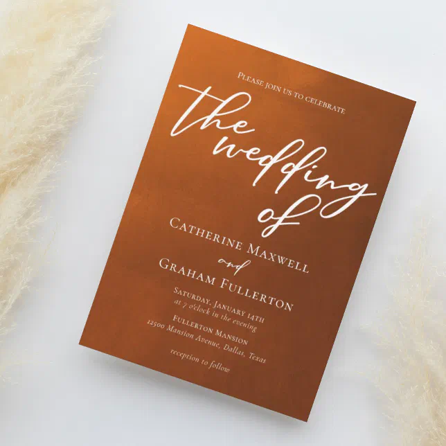 Rustic Burnt Orange Typography Autumn Wedding Invitation | Zazzle