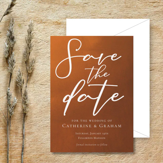 Rustic Burnt Orange Typography Autumn Wedding Save The Date | Zazzle