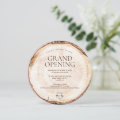 Rustic Business logo Grand opening Wood theme Invitation | Zazzle