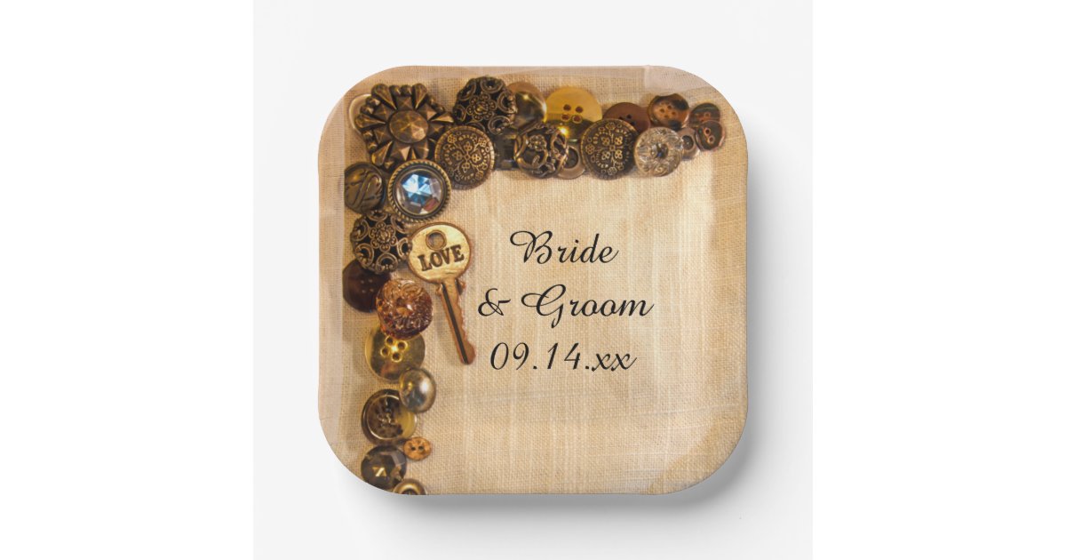 Rustic Buttons Wedding Paper Plates | Zazzle