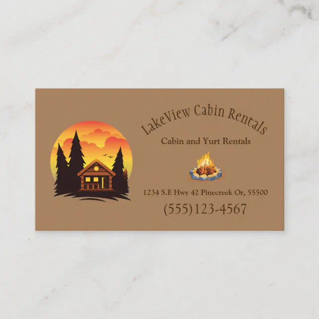 Rustic Cabin Campground Resort Vacation Rental Business Card | Zazzle