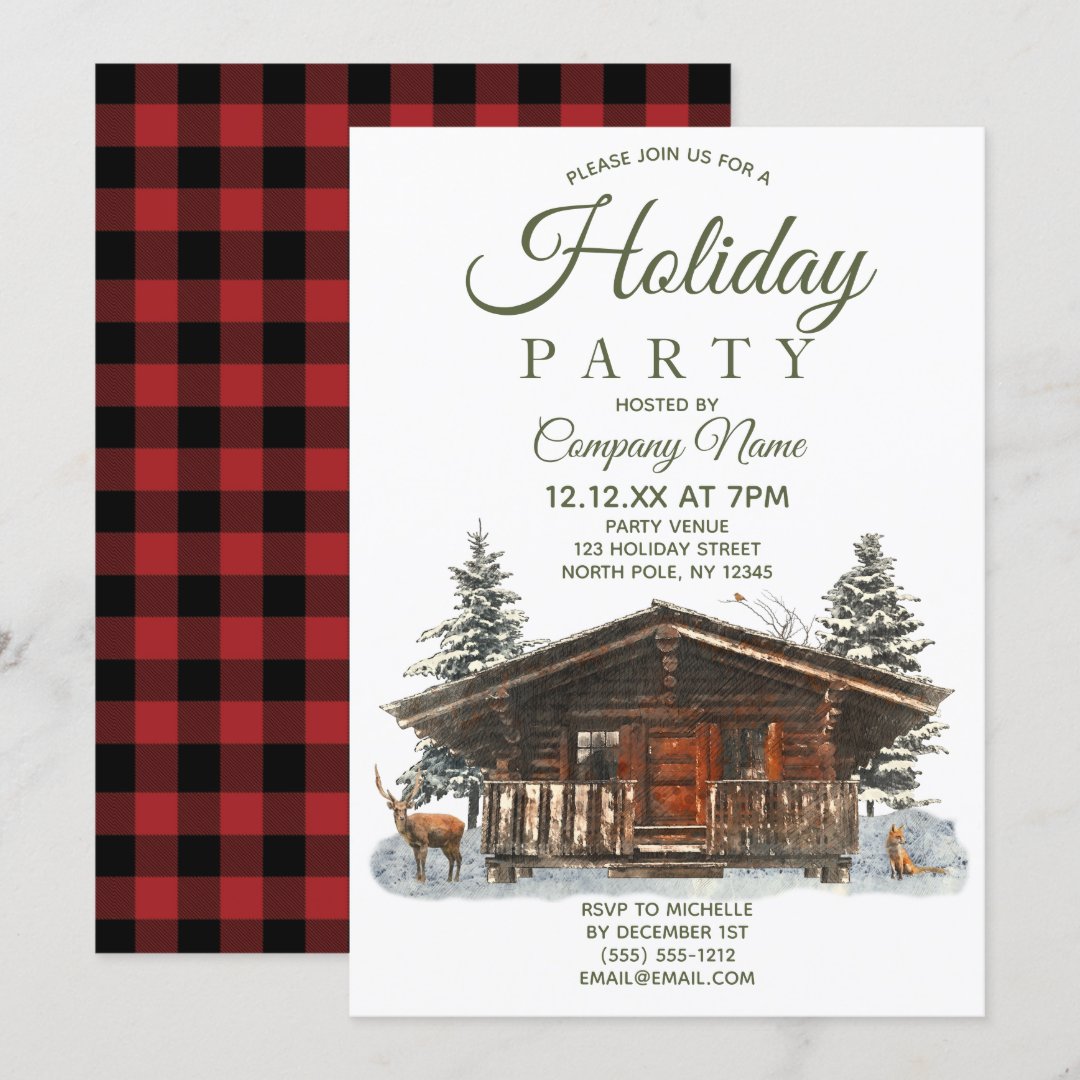 Rustic Cabin Corporate Holiday Christmas Party Invitation | Zazzle