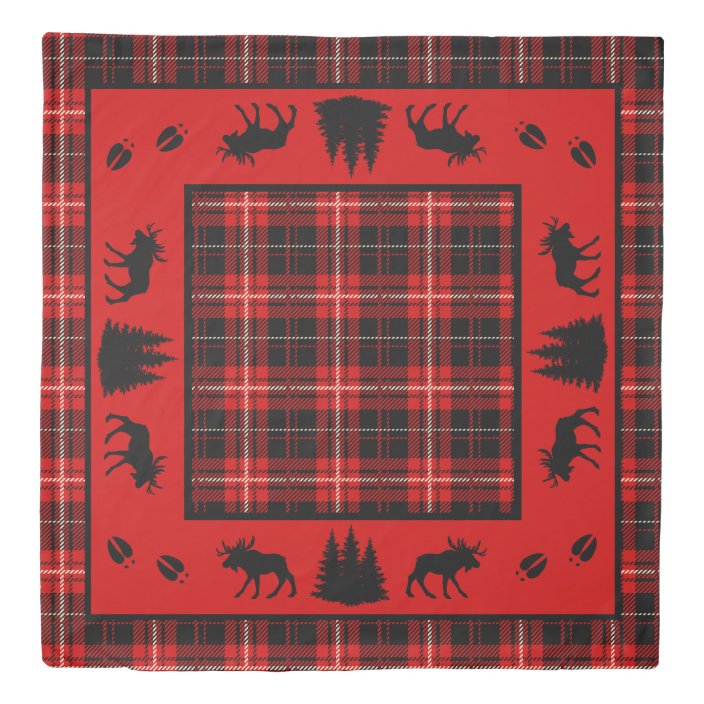 Rustic Cabin Red Plaid Black Moose Duvet Cover | Zazzle.com