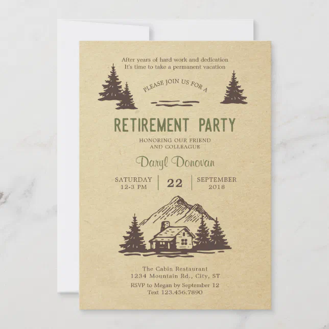 Rustic Cabin Retirement Party Invitation | Zazzle