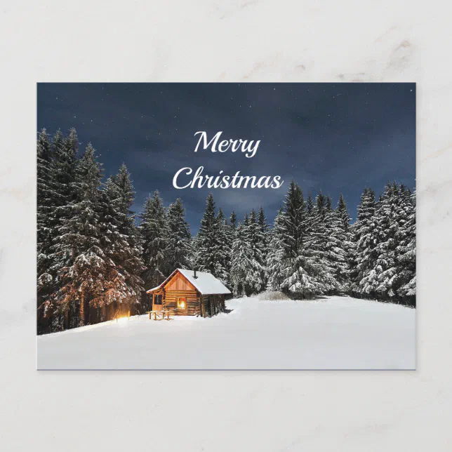 Rustic Cabin Snow Winter Christmas Postcard | Zazzle