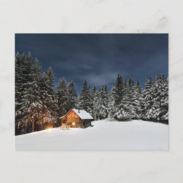 Rustic Cabin Snow Winter Postcard | Zazzle