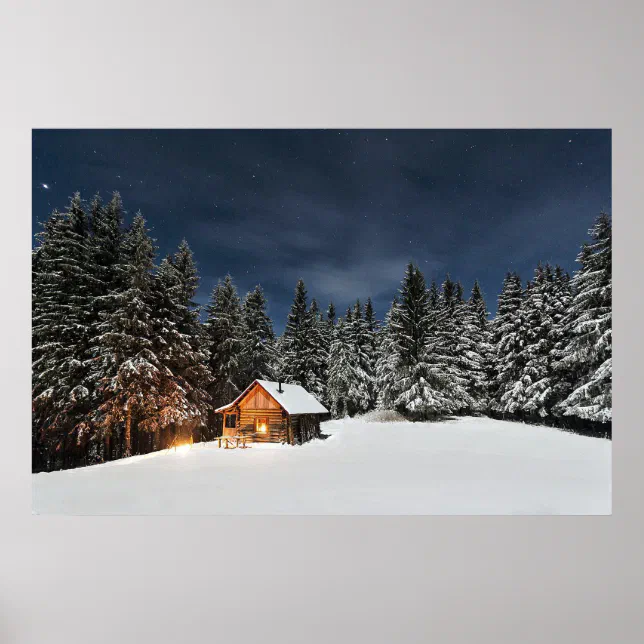 Rustic Cabin Snow Winter Poster | Zazzle