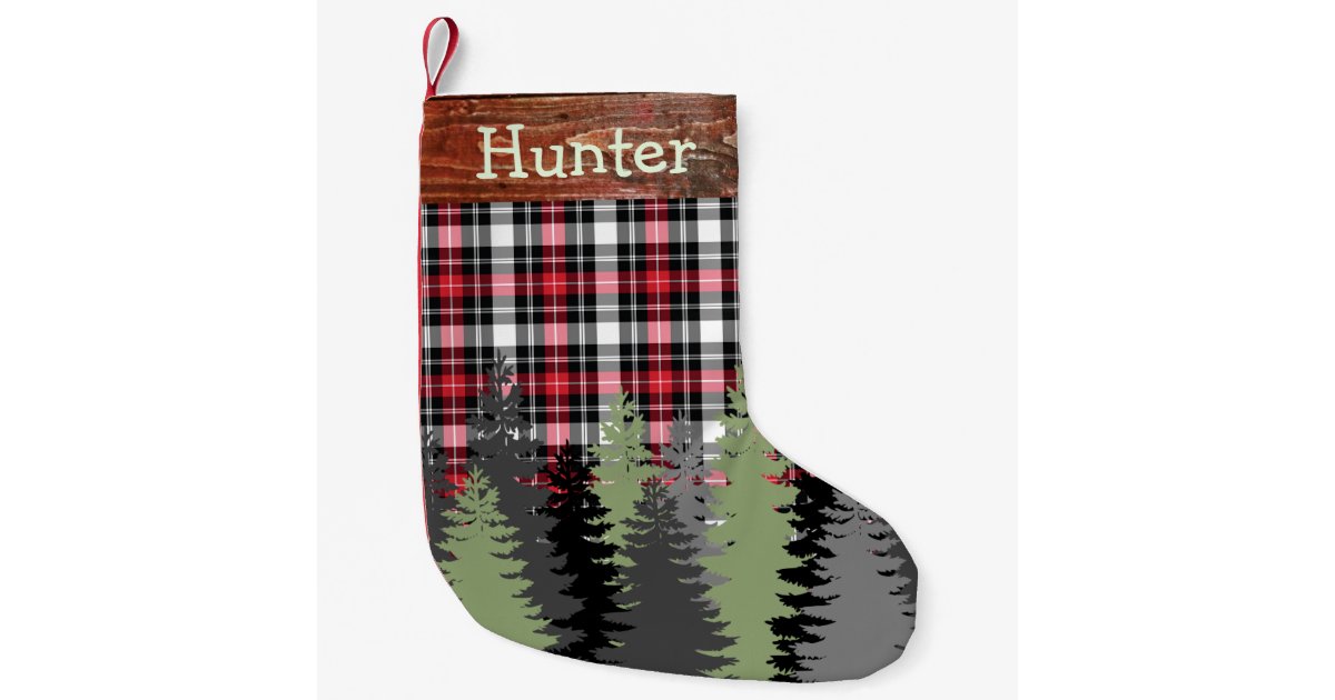 Rustic Cabin Woods Forest Plaid Custom Name Small Christmas Stocking ...
