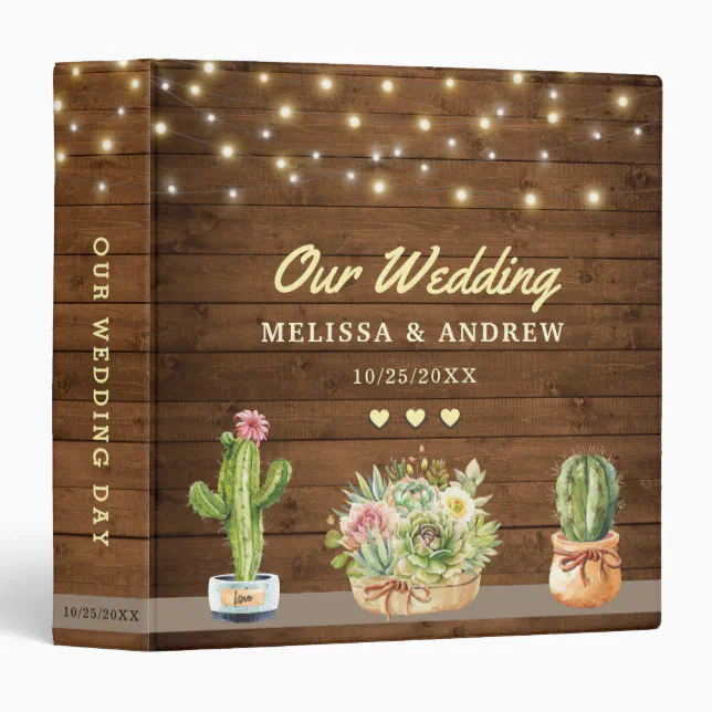 Rustic Cacti Succulent Our Wedding Planner Album 3 Ring Binder | Zazzle