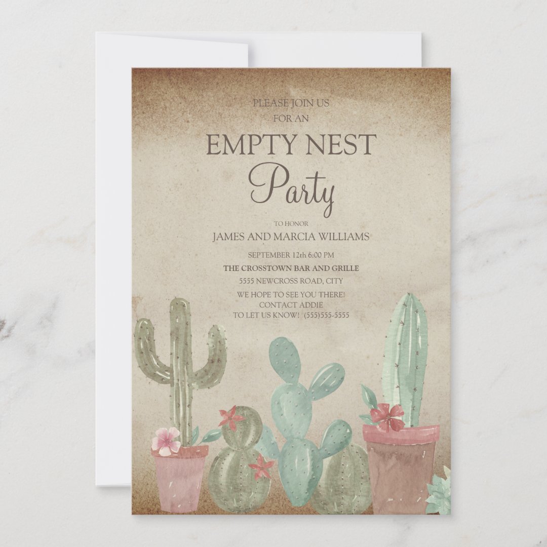 Rustic Cactus Empty Nest Party Invitation | Zazzle
