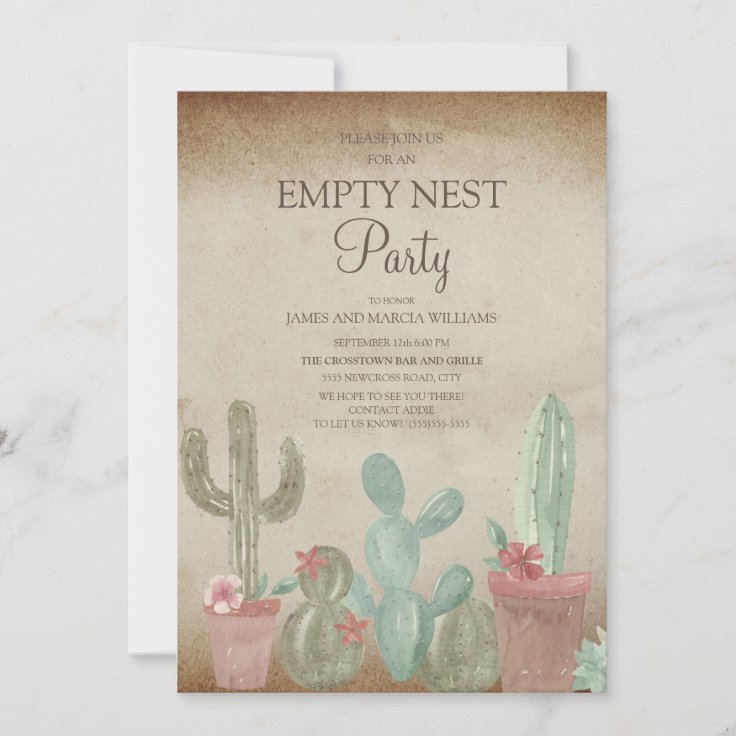 Rustic Cactus Empty Nest Party Invitation | Zazzle