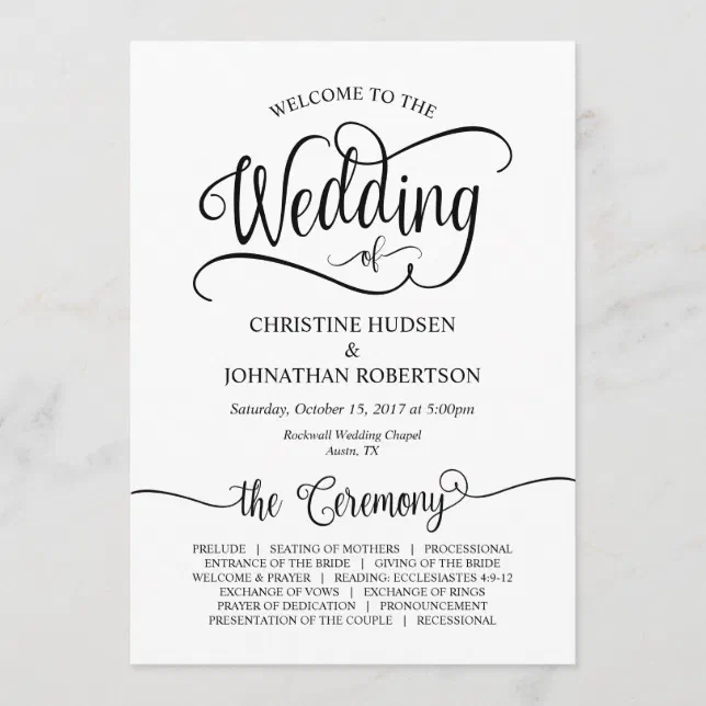 Rustic Calligraphy, Black font, Wedding Ceremony Program | Zazzle