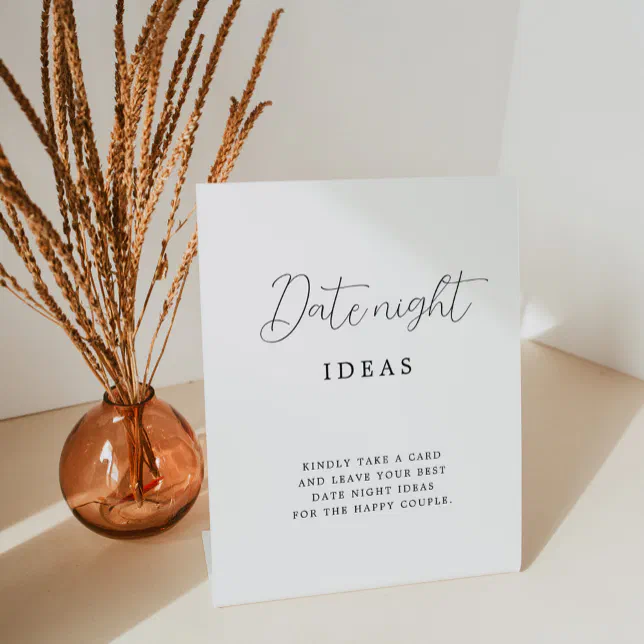 Rustic Calligraphy Bridal Shower Date Night Ideas Pedestal Sign | Zazzle