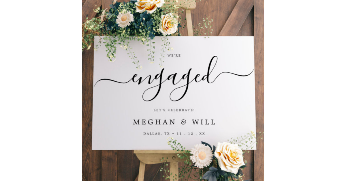 Rustic Calligraphy Engagement Party Engaged Sign | Zazzle