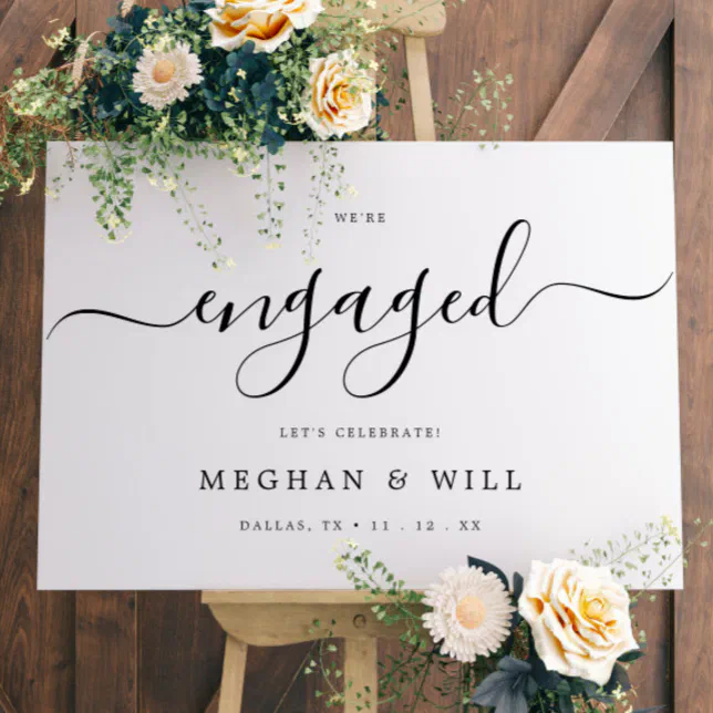 Rustic Calligraphy Engagement Party Engaged Sign | Zazzle