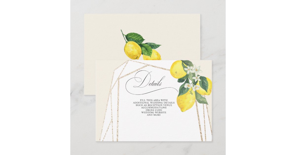 Rustic Calligraphy Lemon Citrus Summer Wedding Enclosure Card | Zazzle