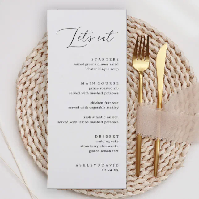 Rustic Calligraphy Let's Eat Wedding DinnerMenu Menu | Zazzle