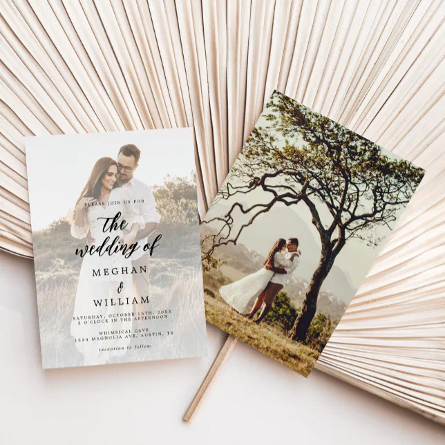 Rustic Calligraphy Photo Wedding Invitation | Zazzle