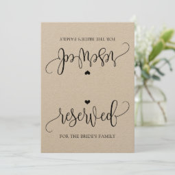 Rustic Calligraphy Reserved Sign Tent (Kraft) Invitation | Zazzle