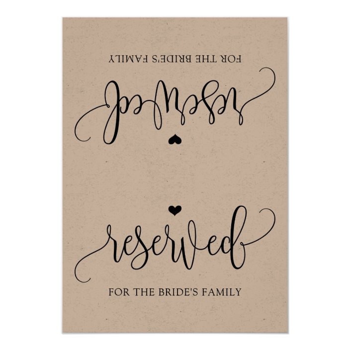 Rustic Calligraphy Reserved Sign Tent (Kraft) Invitation | Zazzle.com