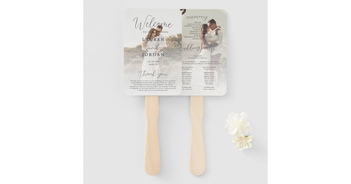 Rustic Calligraphy Wedding Ceremony Program Hand Fan | Zazzle
