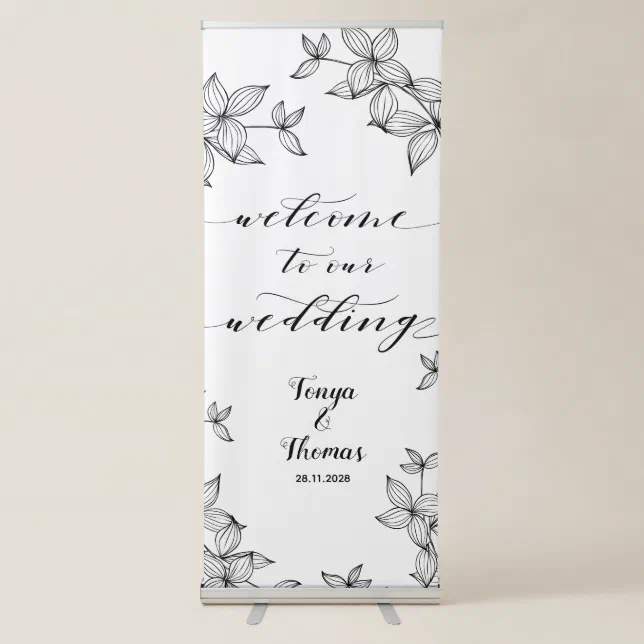 Rustic Calligraphy Wedding Leaf Greenery Welcome Retractable Banner ...