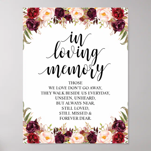 Rustic Calligraphy Wedding Memorial Table Sign | Zazzle