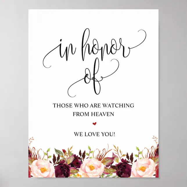 Rustic Calligraphy Wedding Memorial Table Sign | Zazzle