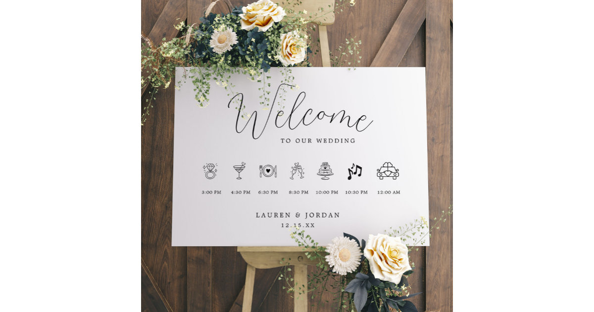 Rustic Calligraphy Wedding Timeline Welcome Sign | Zazzle