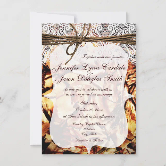 Rustic Camo Camouflage Lace Wedding Invitations | Zazzle
