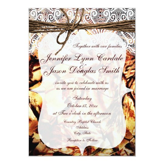 Rustic Camo Camouflage Lace Wedding Invitations | Zazzle.com