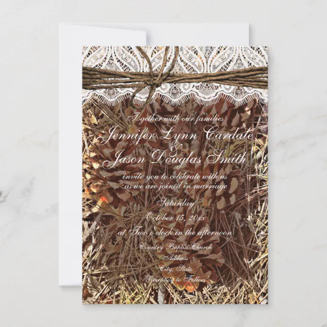 Rustic Camo Camouflage Lace Wedding Invitations | Zazzle
